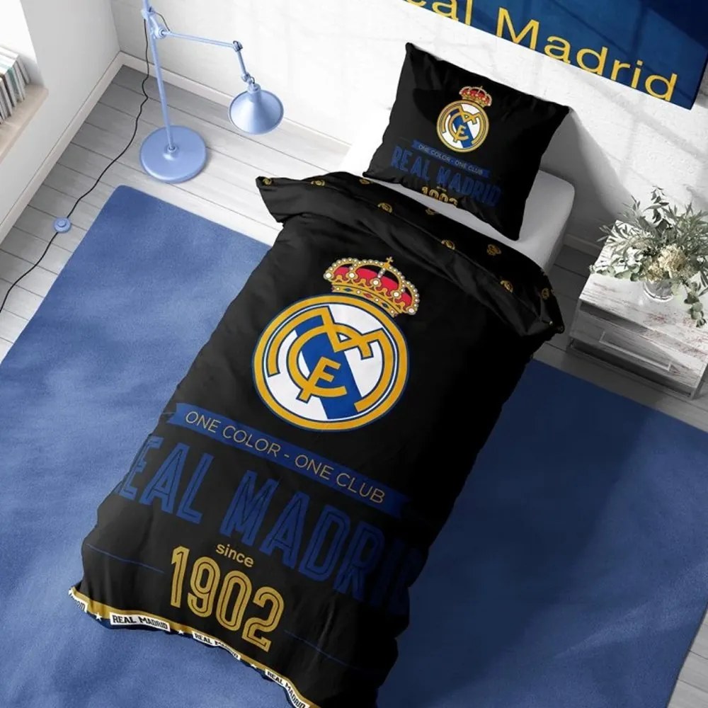Bavlněné ložní povlečení FC Real Madrid - motiv Royal Black - 100% bavlna Renforcé - 70x90 cm +140x200 cm