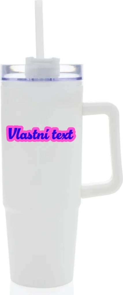 Personalizovaná cestovní termoska s průhledným víčkem s vlastním textem s obrysem