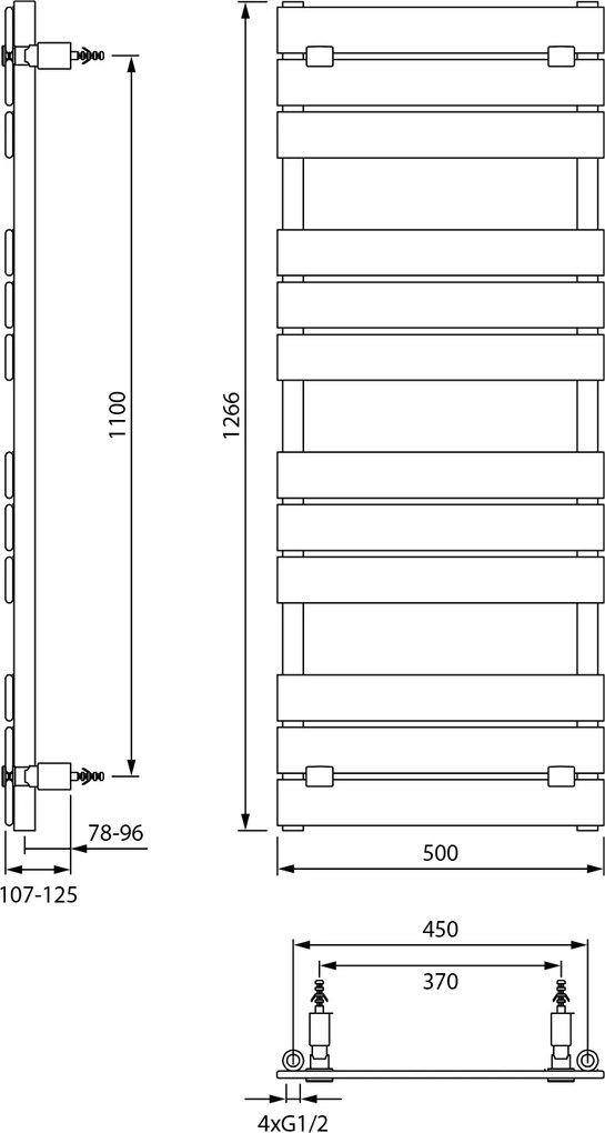 Aqualine Aqualine, BONDECO topné těleso 500x1266mm, černá mat, DC512B