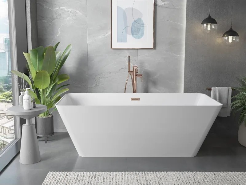 Mexen Velo Slim volně stojící vana 170 x 75 cm, bílá, přepad kartáčovaná měď - 52811707500-65