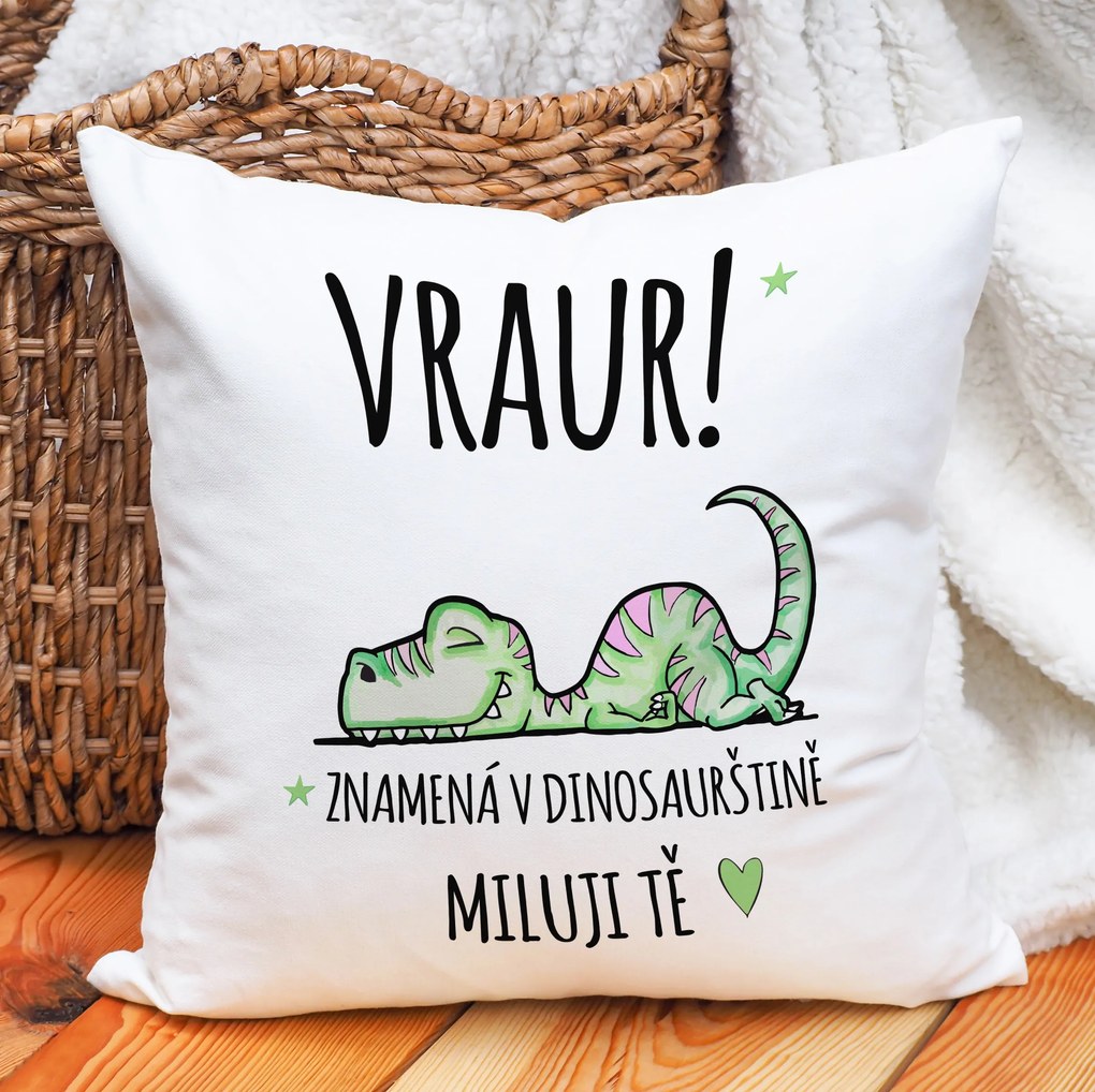 Ahome Ahome CZ Polštář VRAUR! Miluji Tě i v dinosaurštině 37 x 37 cm