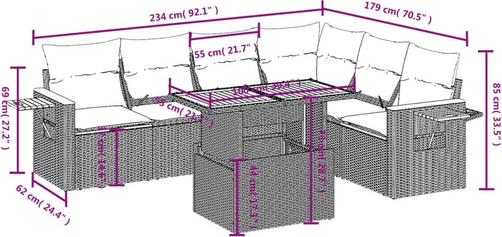 7dílná zahradní sedací souprava s poduškami béžová polyratan 3273537