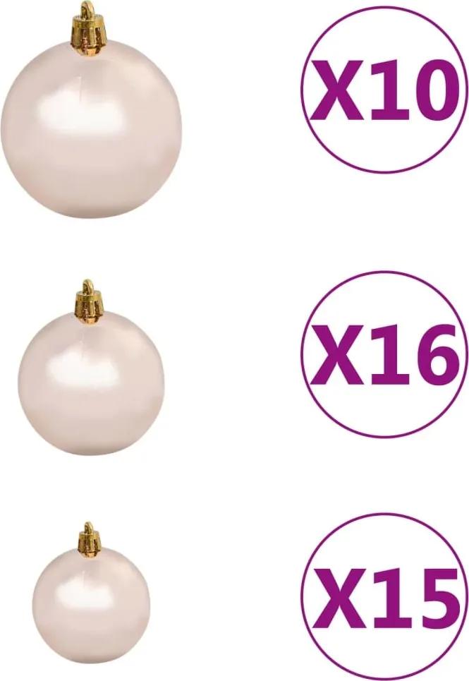 vidaXL Umělý vánoční stromek s LED a sadou koulí bílý 210 cm PVC [3077623] Barva: Bílo-zlatá