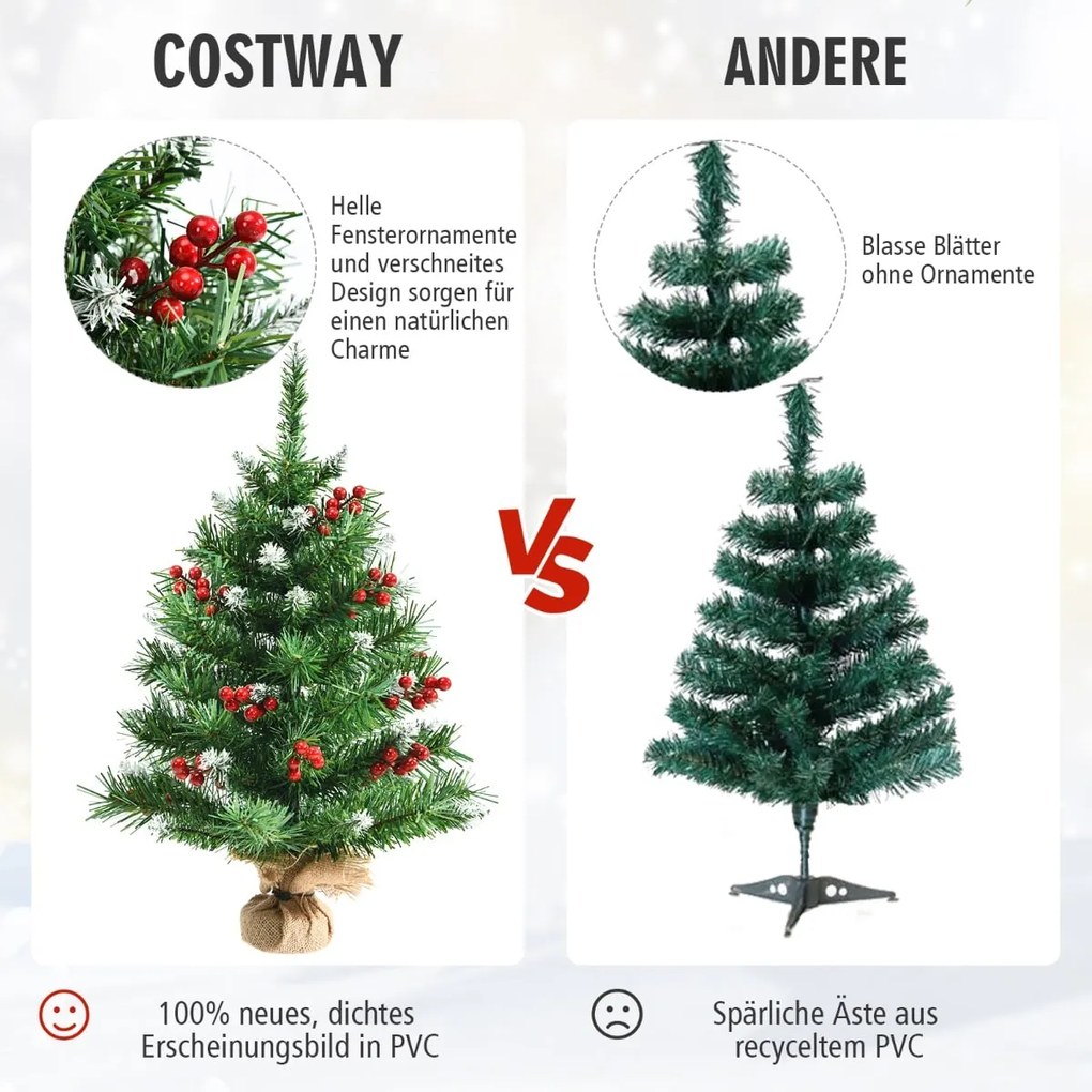 Costway 60 cm vysoký stůl vánoční stromek Realistický vánoční stromek s PVC