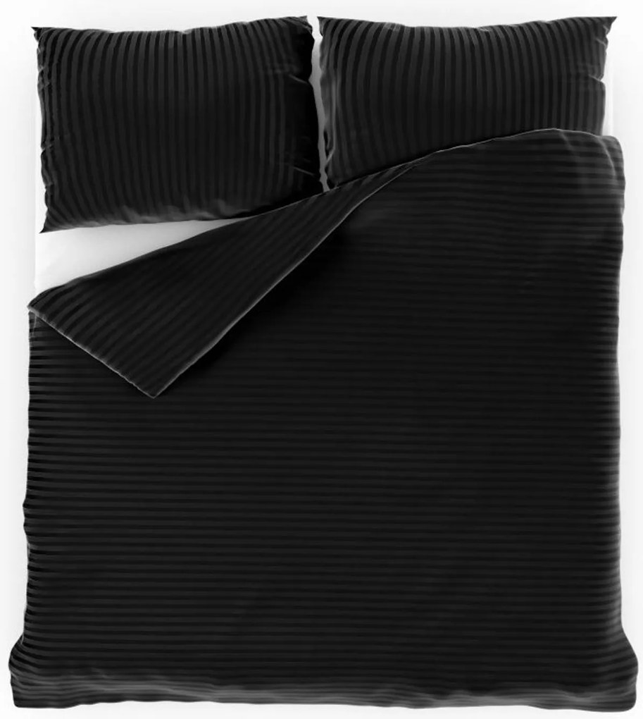 Francouzské saténové povlečení s proužkem 1+2, 200x200, 70x90cm ČERNÉ