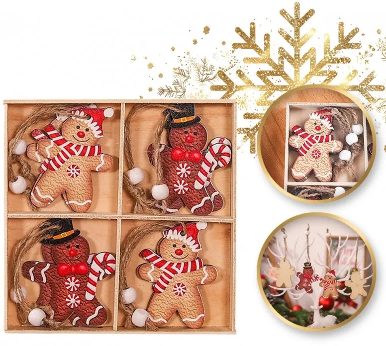 Sada vánočních dřevěných ozdob GINGERBREAD, 12 ks