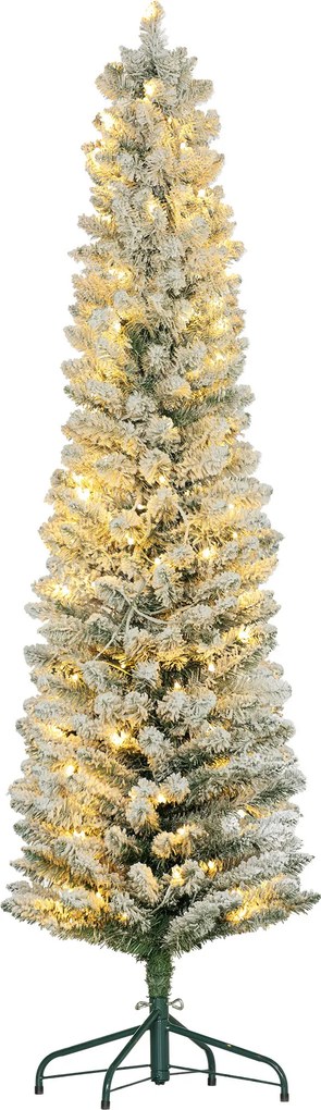 HOMCOM Vánoční strom 180 cm, LED světelný řetěz, umělé větve, nehořlavý, kovová základna, zelený