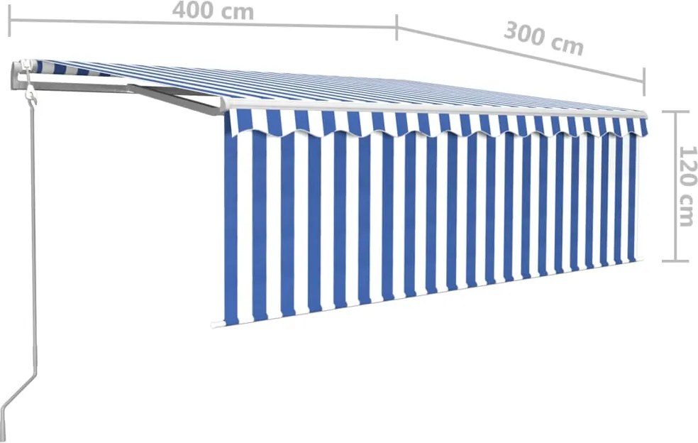 vidaXL Marketos Automatická markýza roleta LED a senzor větru 4 x 3 m modrobílá