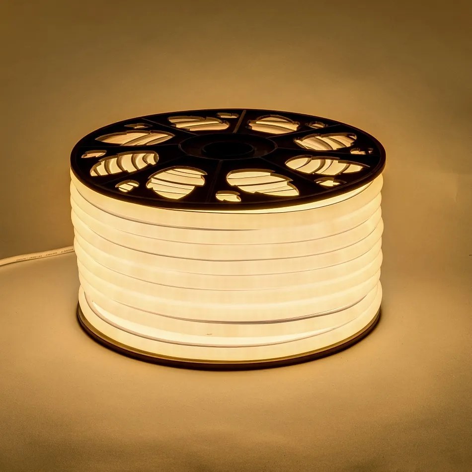 Easy Fix LED Neon hadice venkovní, 50 m, D-TYP jednostranný, teple bílá, 3000 diod, bílý kabel, IP44, cívka