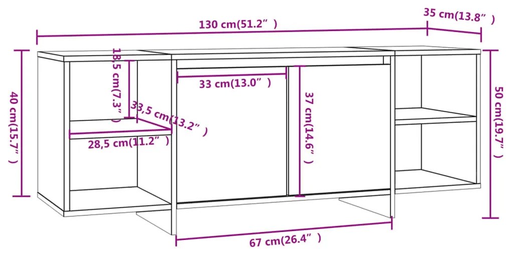 TV stolek černý 130 x 35 x 50 cm dřevotříska