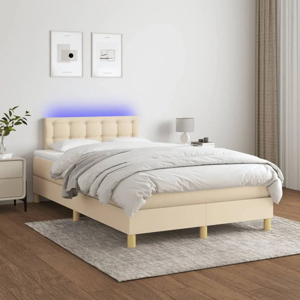Box spring postel s matrací a LED krémová 120x190 cm textil 3270121