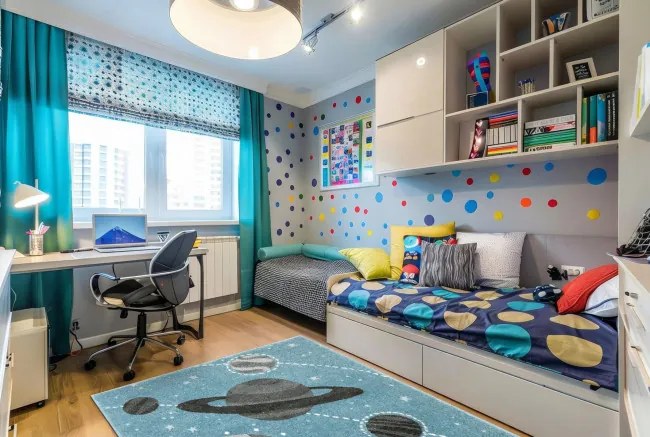Dětský koberec Lima C495A modrý/světle šedý Planety