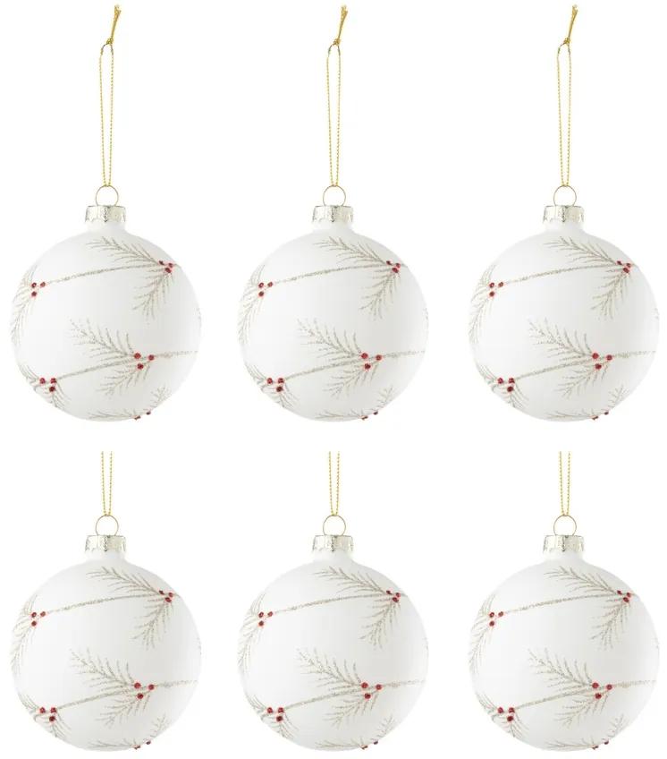Set šesti bílých skleněných vánočních ozdob J-Line Dore 8 cm