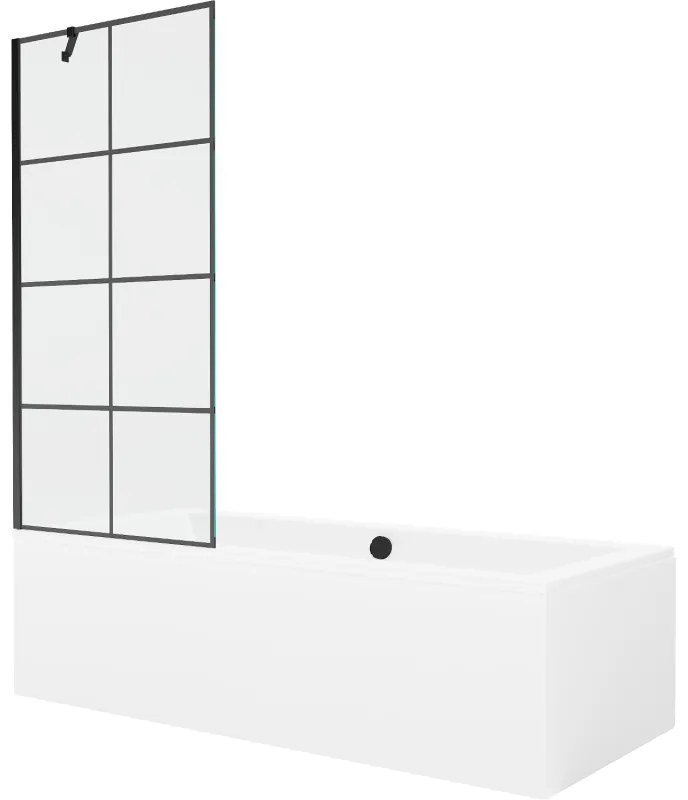 Mexen Cube obdélníková vana 180 x 80 cm s opláštěním a skládací zástěnou 80 cm, černý vzor - 550518080X9508007077