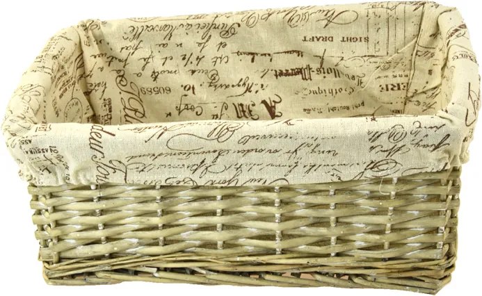 Vingo Proutěná zásuvka s látkou “stará listina“ Rozměry (cm): 35x25, v. 15 cm