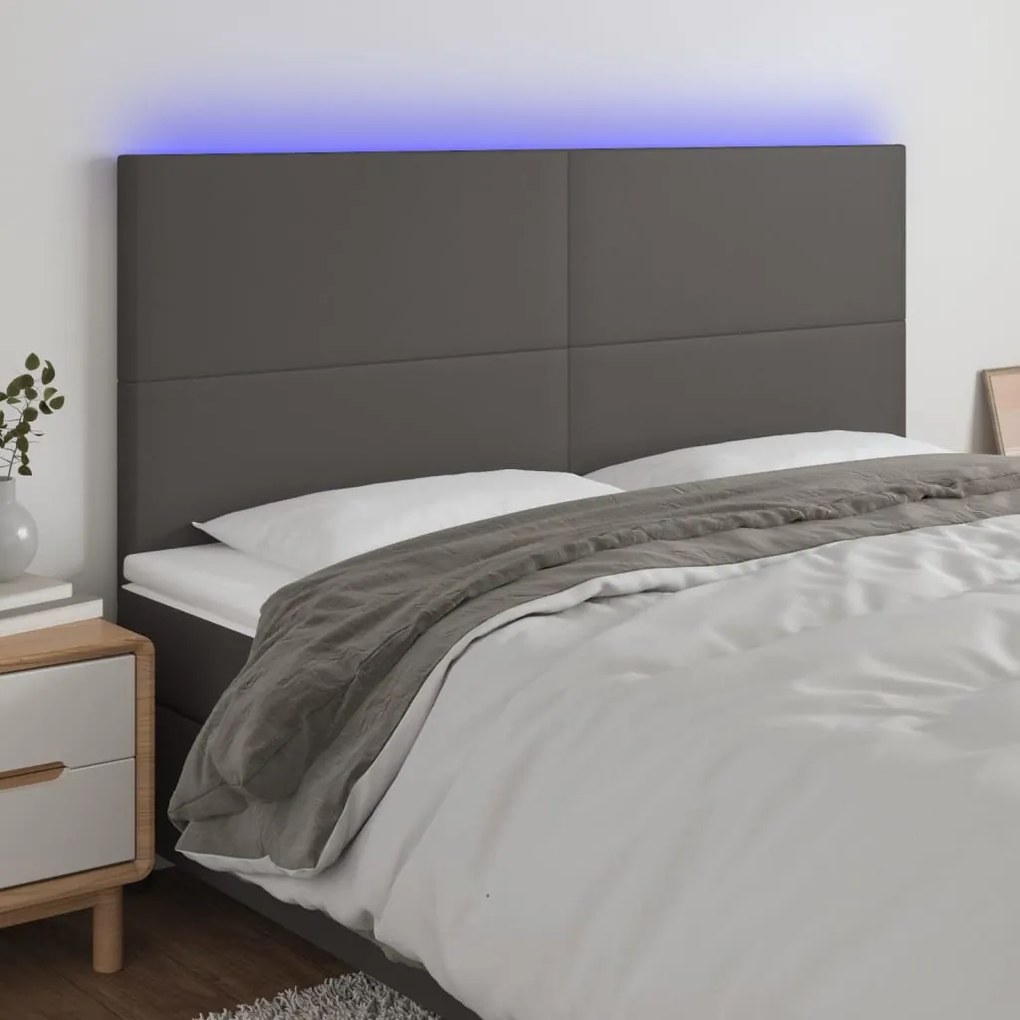 Čelo postele s LED šedé 160x5x118/128 cm umělá kůže