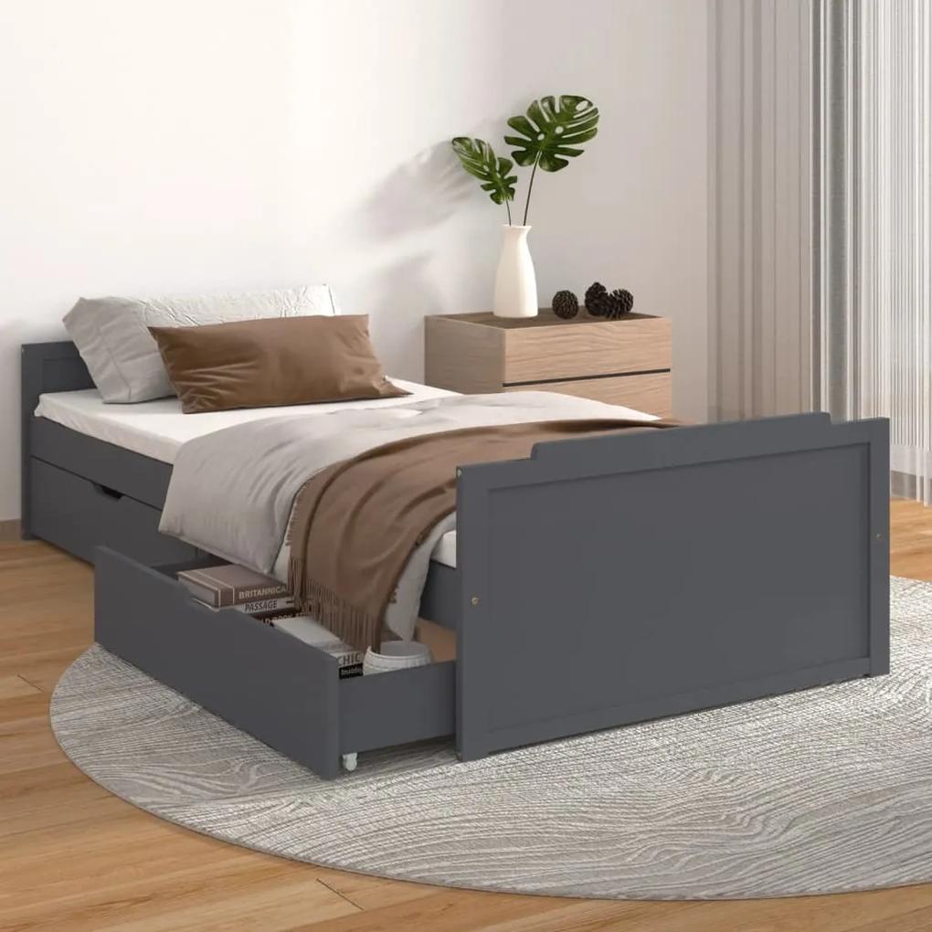 vidaXL Rám postele se zásuvkami masivní borové dřevo 90 x 200 cm [322161] Barva: Tmavě šedá