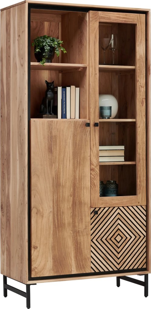 XXXLutz VITRÍNA, akácie, černá, barvy akácie, 90/190/42 cm Ambia Home - Kredence a vitríny - 001630014901