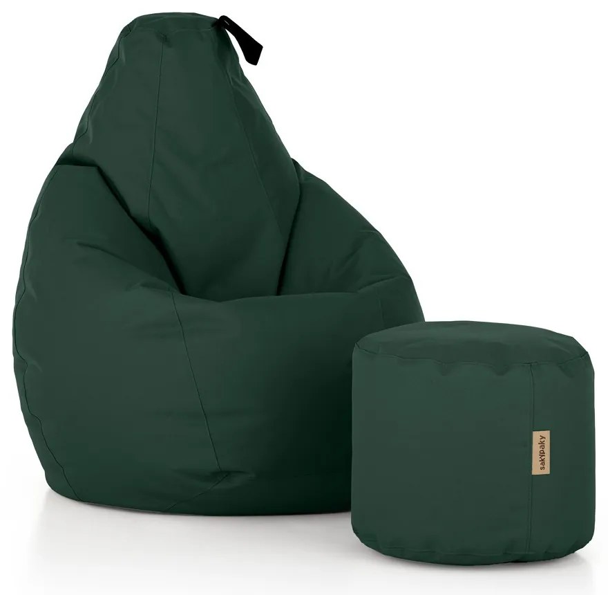 SakyPaky sedací set Hruška s taburetem  lahvově zelená