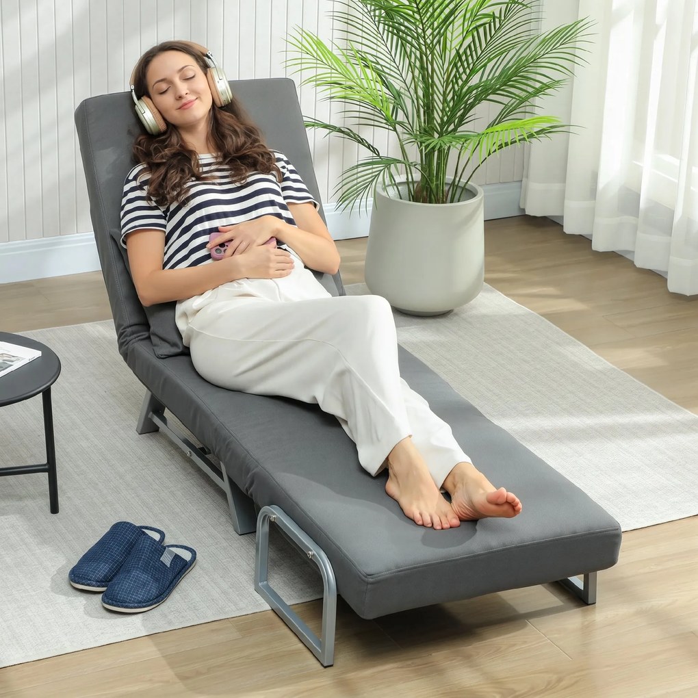 HOMCOM Rozkládací křeslo, čalouněné křeslo, přeměnitelné na postel pro hosty, ergonomické, tmavě šedé