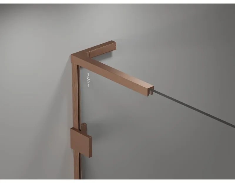 Mexen Lunar, L pravý výklopný pětiúhelníkový sprchový kout 100x100 cm, 8mm čiré sklo, profil měděná matná, 831L-100P-100L-65-00-P
