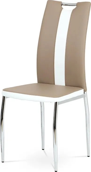 Autronic Jídelní židle koženka cappuccino + bílá / chrom AC-2202 CAP