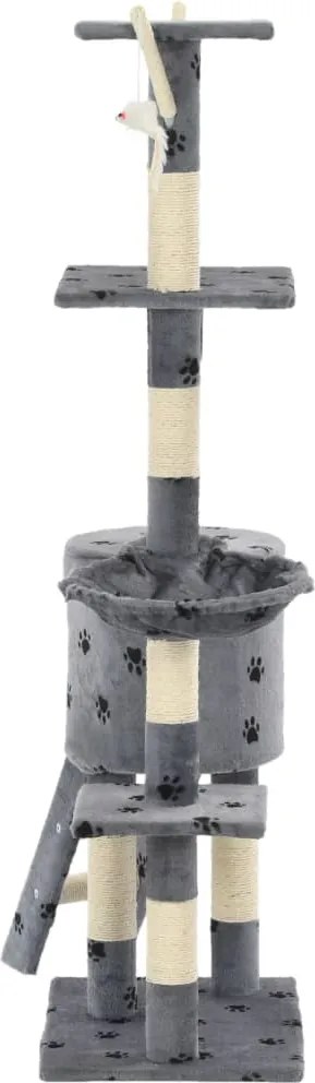 Škrabadlo pro kočky sisalové sloupky 138 cm šedé s tlapkami 170579