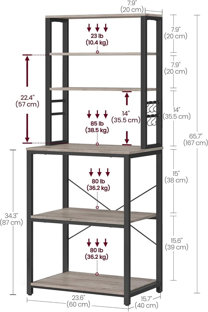 Kuchyňský regál Vasagle Vogues 60 cm černý/šedý