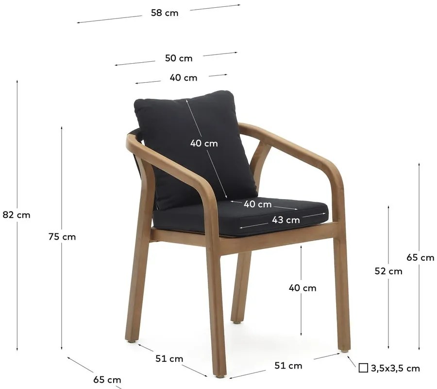 Černé/v přírodní barvě dřevěné/polstrované zahradní židle v sadě 4 ks Malaret – Kave Home