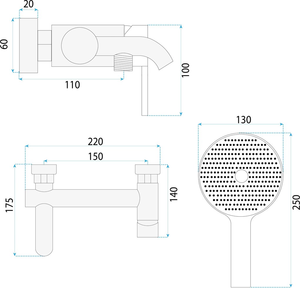 Nástěnná vanová baterie REA FOSTER, zlatá kartáčovaná