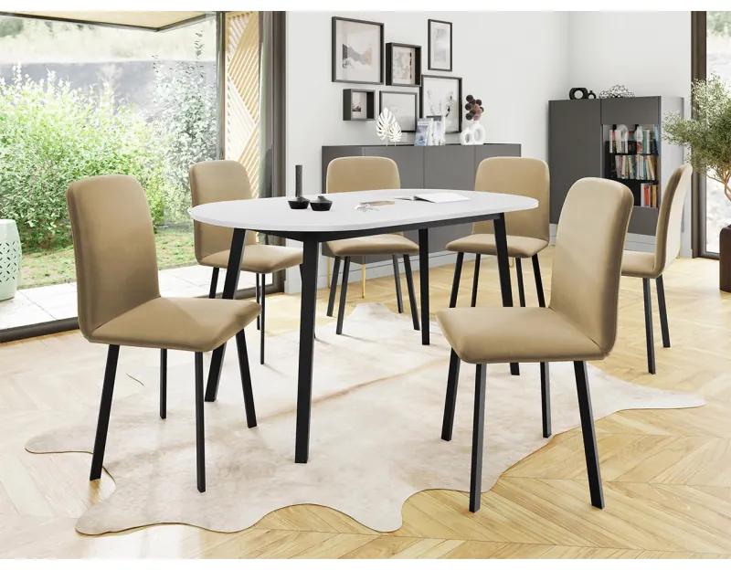 Rozkládací stůl Zerimo S 150x80 se 6 židlemi Lekoz, Barva dřeva: šedý mramor + černá, Potah: Amor Velvet 4311
