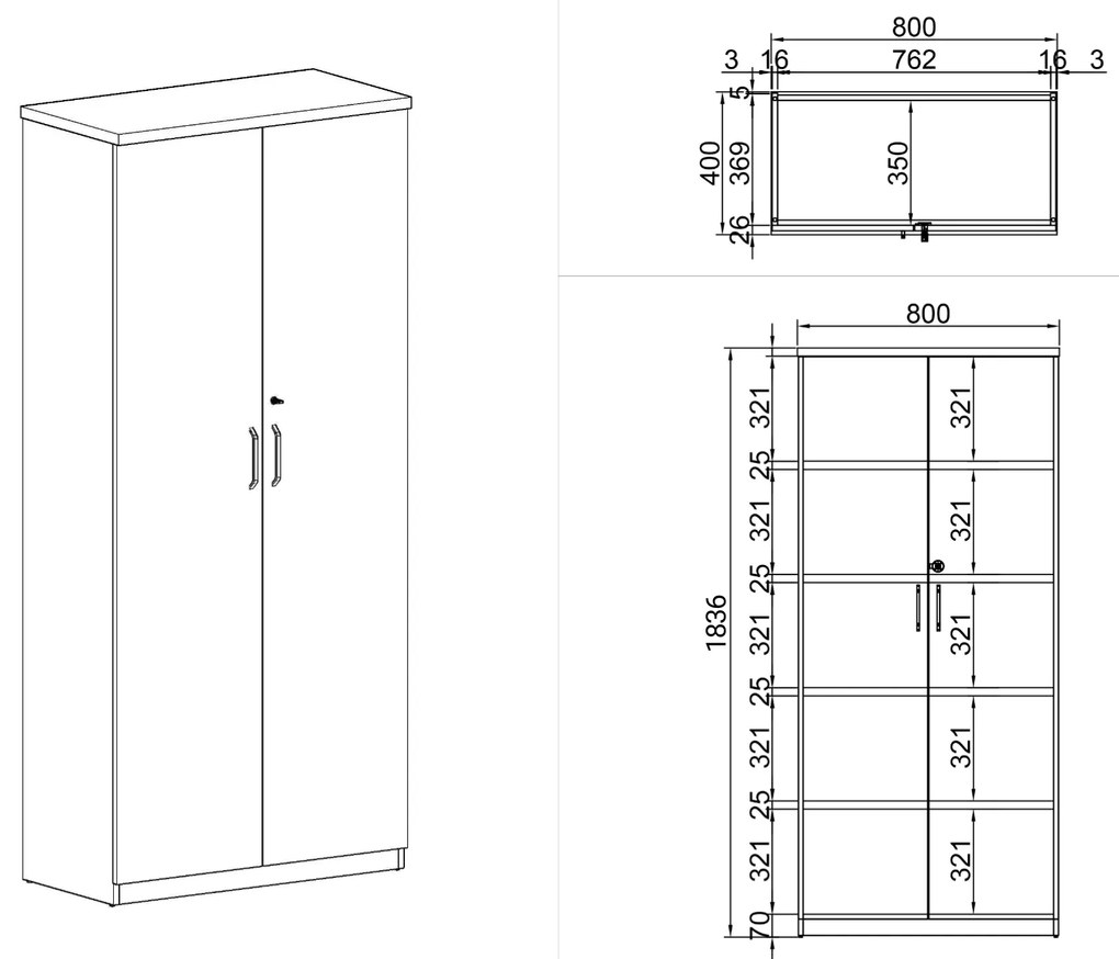 Kancelářská skříň ARRISTO LUX, 800 x 400 x 1836 mm, bříza