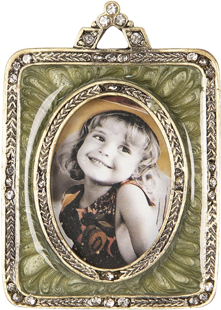 Malý zeleno-zlatý fotorámeček ve vintage stylu - 5*2*7 / 4*5 cm