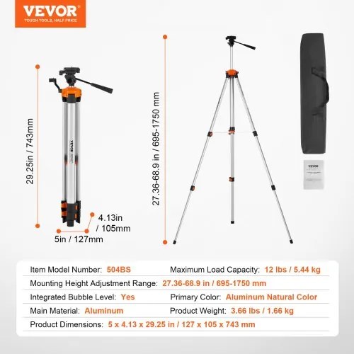 Laser Level Stativ ¼ x 20 závit 69,5–173 cm Nastavení výšky