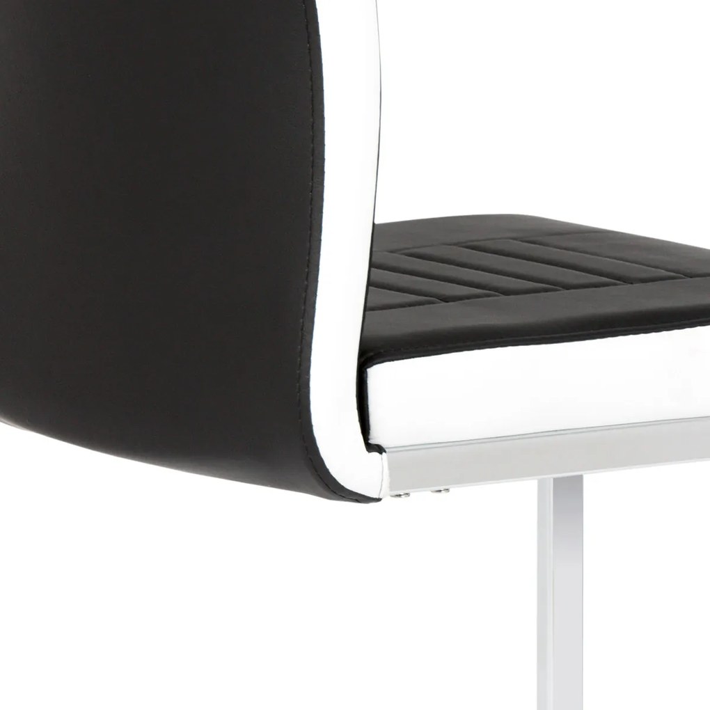 AUTRONIC Jídelní židle chrom / koženka černá s bílými boky