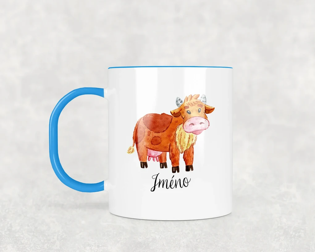 Domovi Plastový hrnek s vlastním jménem s kravičkou 330ml Barva ucha a ...