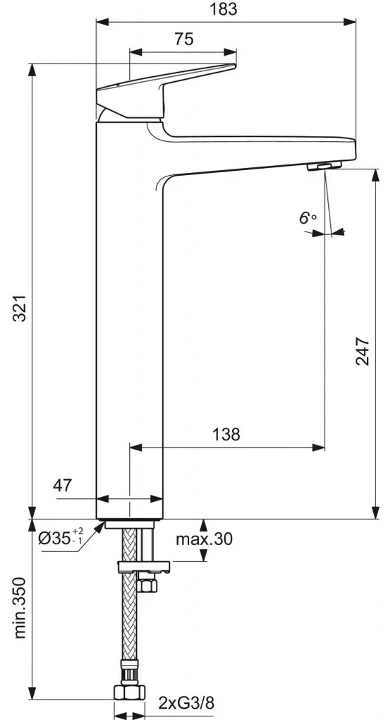 Ideal Standard Ceraplan - Umyvadlová baterie vysoká bez odtokové garnitury, černá matná BD236XG