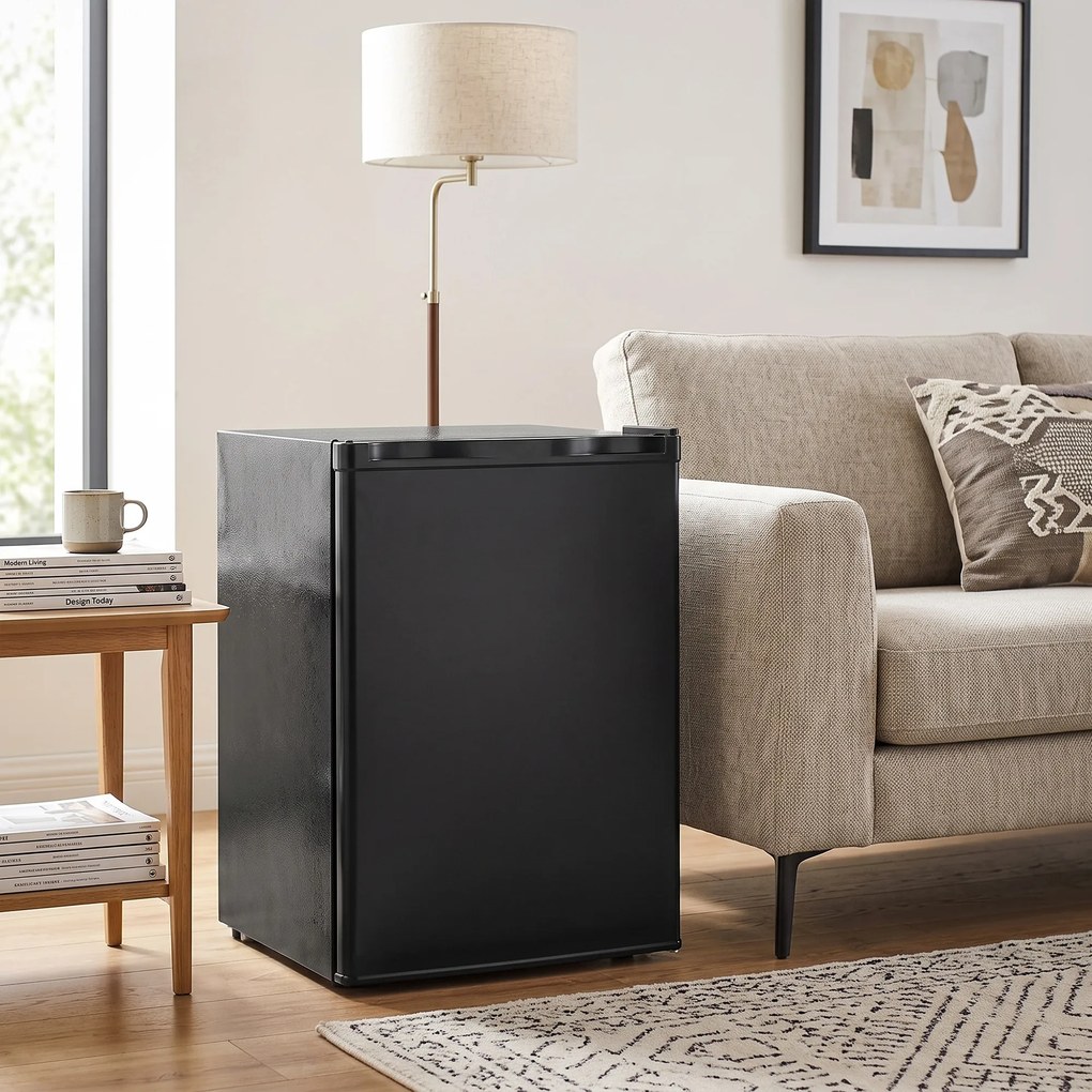HOMCOM malá lednička 72,5 l s mrazákem, nastavitelný termostat, výměnné dveře, 43 dB, černá