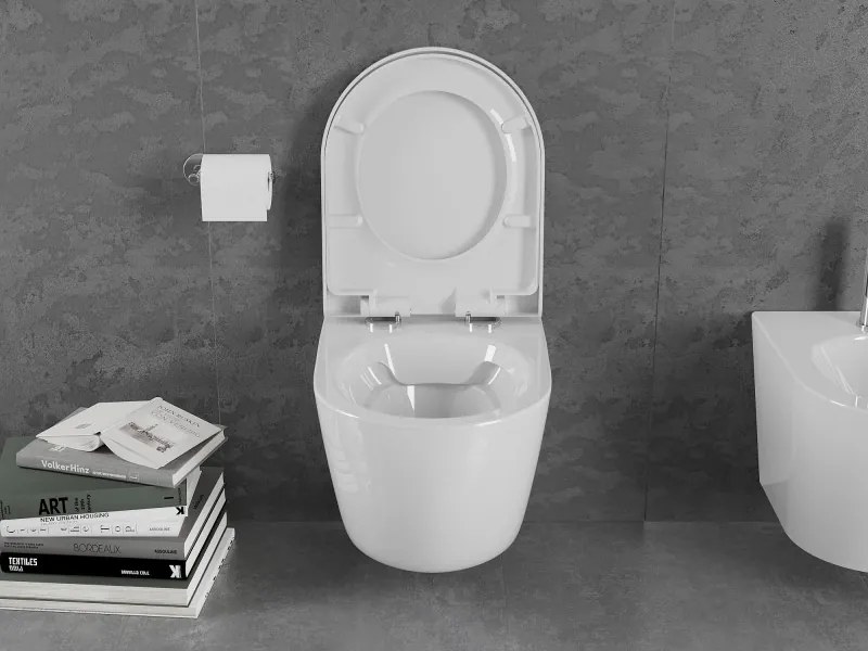 Mexen Lena WC mísa bezokrajová s pomalu sklopnou deskou, tvrdá, duroplast, bílý lesk - 30220200