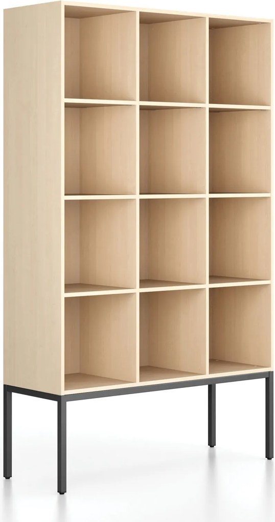 Regál FRAME, s černou podnoží, 1299 x 450 x 2185 mm, bříza
