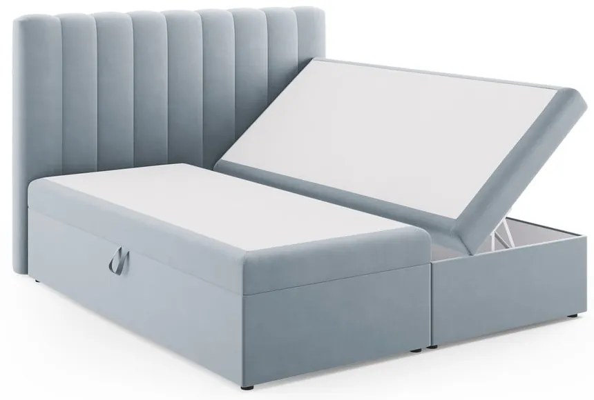 Světle modrá boxspring postel s úložným prostorem 180x200 cm Gina – Milo Casa