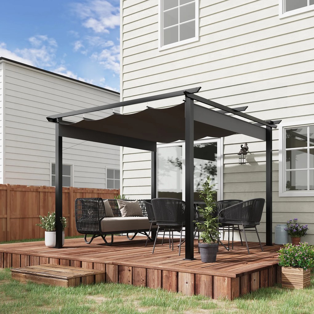 Outsunny pergola 2,95 x 2,95 m altán s posuvnou střechou hliník polyester šedý | Aosom