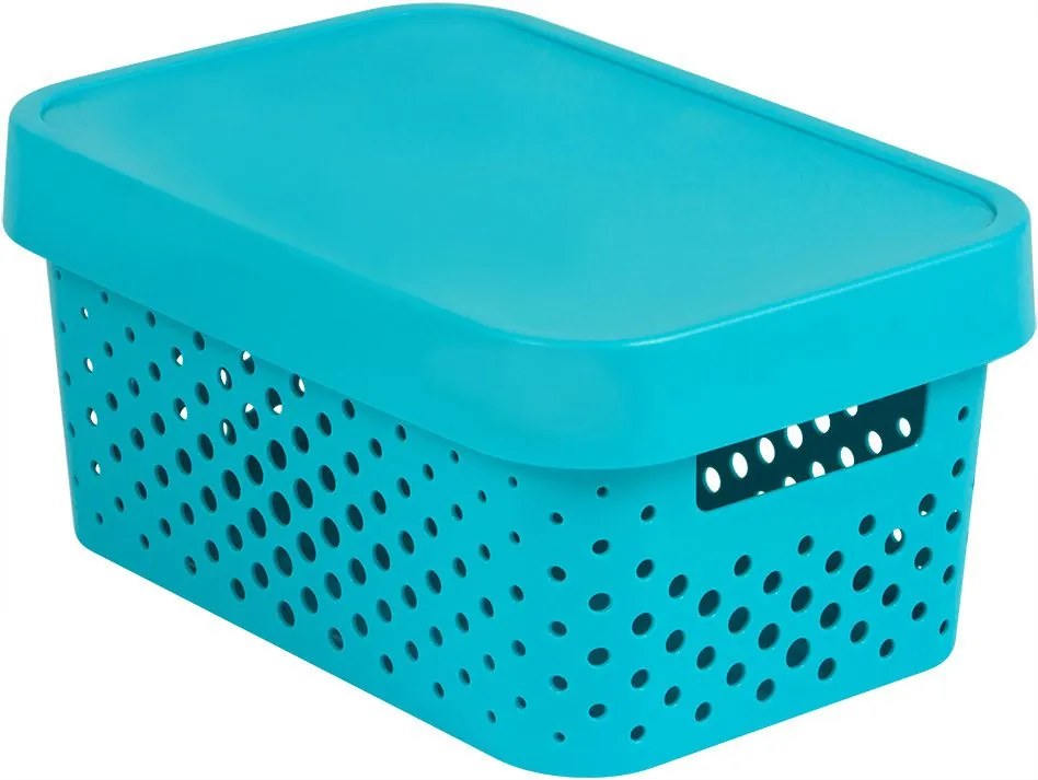 Dekorativní úložný plastový box s otvory, víko, modrý, 4,5 L