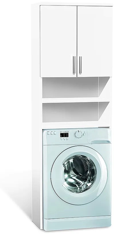 Nabytekmorava Vysoká koupelnová skříňka nad pračku K20 barva skříňky: bílá 113, barva dvířek: bílý lesk