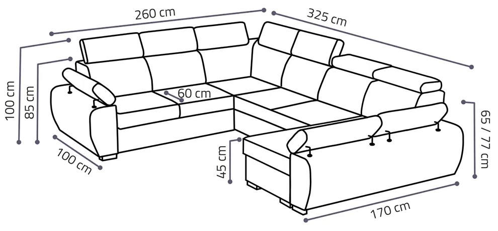 Sedací souprava BASTON | 260x325x170 cm | rozkládací + 2x úložný prostor | VÝBĚR TKANIN