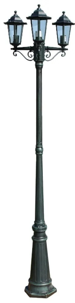 40246 vidaXL Zahradní lampa vysoká 3 ramena 215 cm tmavě zelená/černá hliník