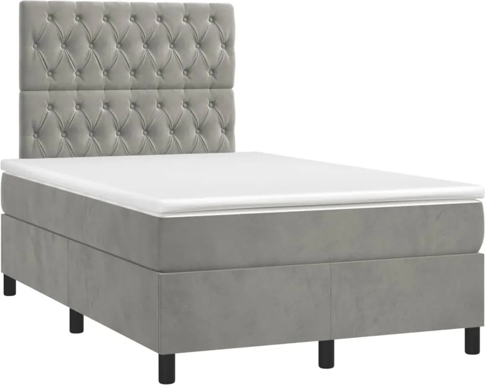 Box spring postel s matrací a LED světle šedá 120x190 cm samet 3270329