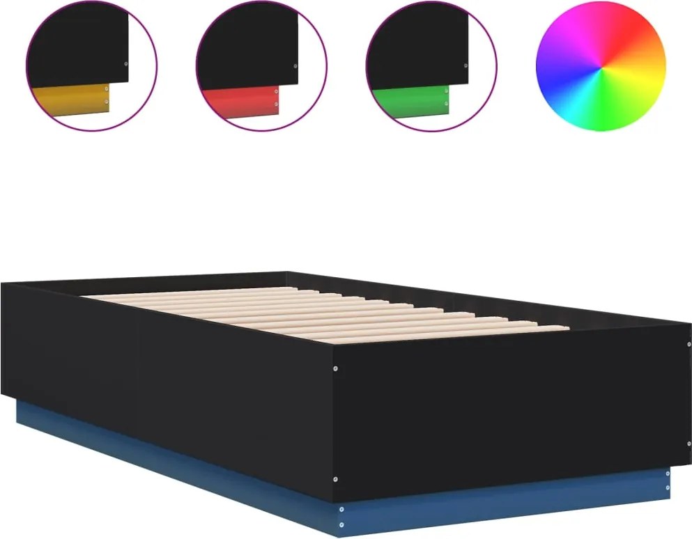 Rám postele s LED osvětlením černý 75 x 190 cm kompozitní dřevo 3209668