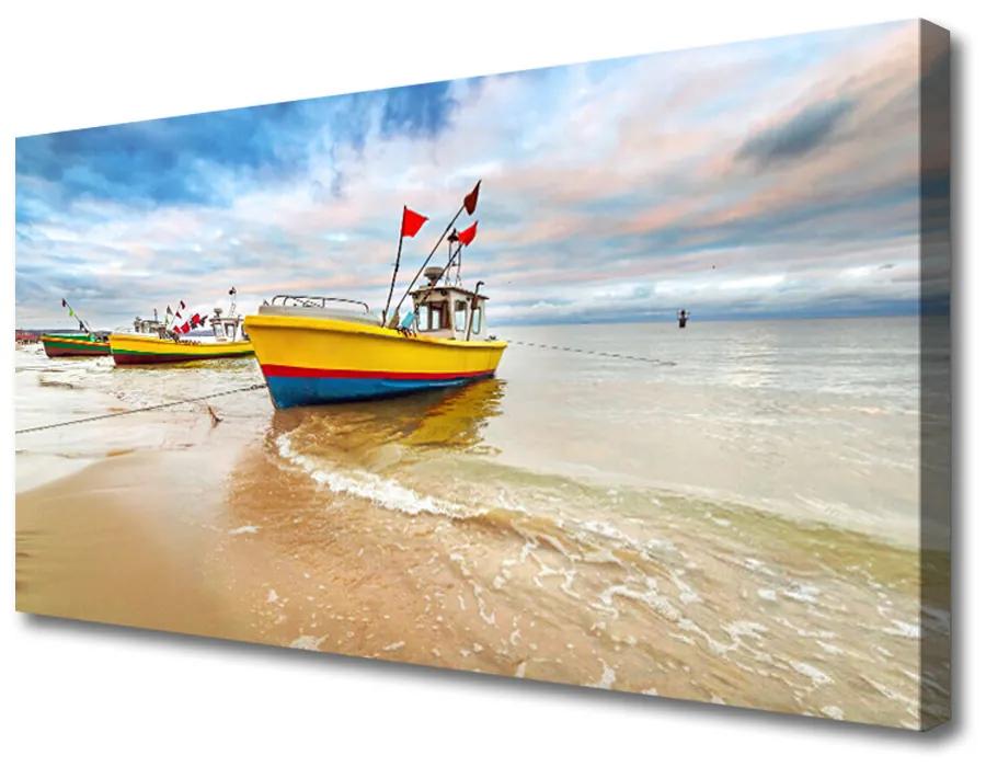 Obraz na plátně Loďky Pláž Moře Krajina 125x50 cm