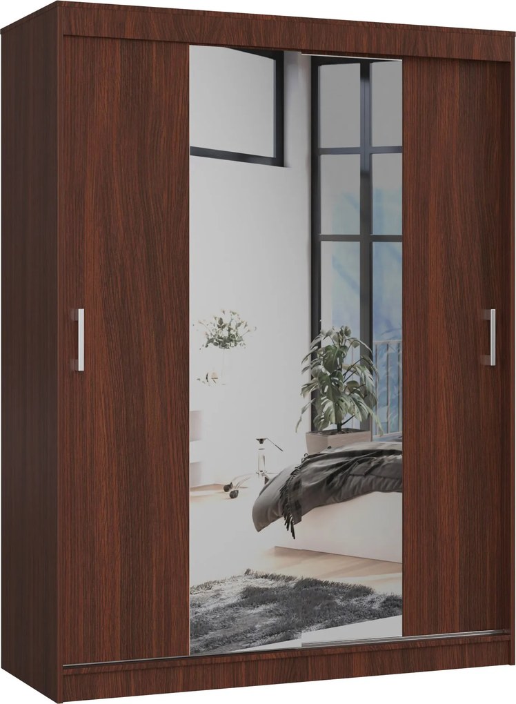 Šatní skříň posuvná se zrcadlem 150 cm wenge